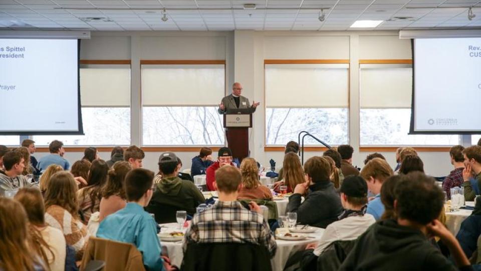 More than 200 students at university church work student luncheon ...